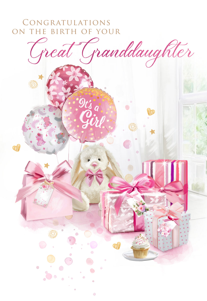 Birth of Great Granddaughter - New Baby Card Cherry Orchard Online