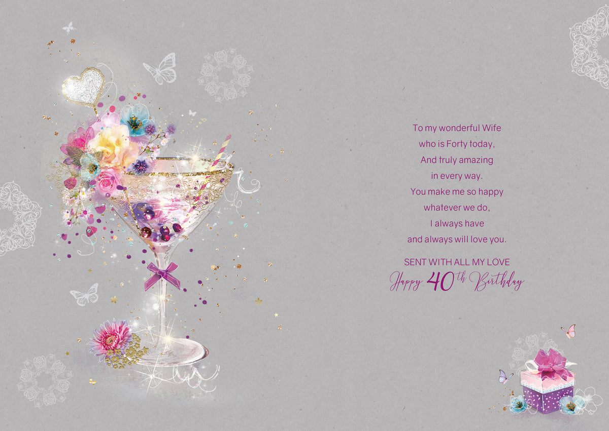 Wife 40th Birthday Card - Greeting Card Cherry Orchard Online