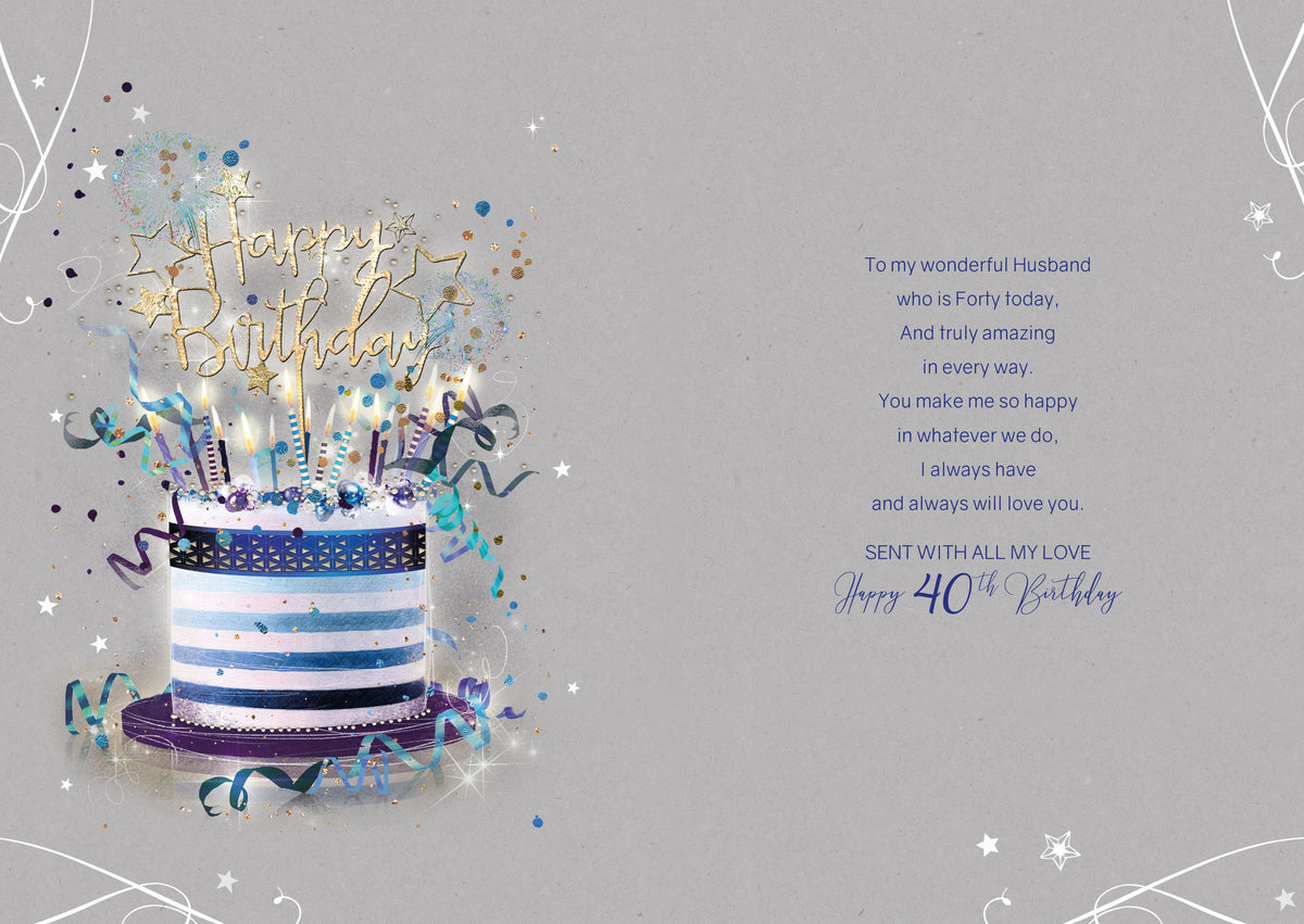 Husband 40th Birthday Card - Greeting Cards Cherry Orchard Online
